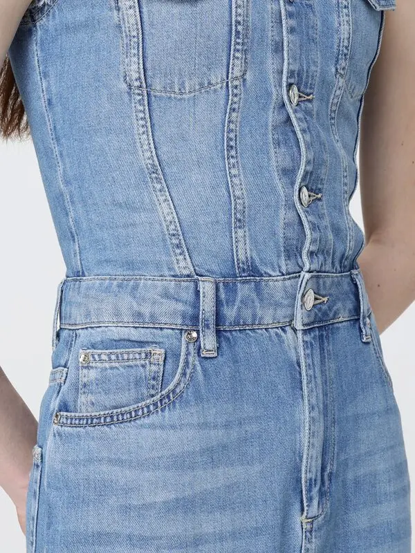 Liu Jo Sleeveless V-neck Denim Midi Dress With Button Detail