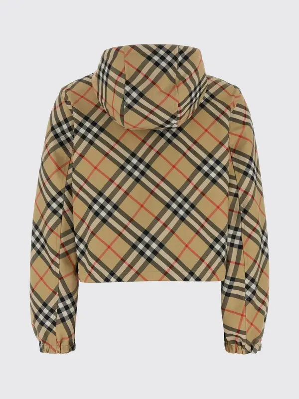 Burberry Cropped Check Jacket With Emblem - Sand