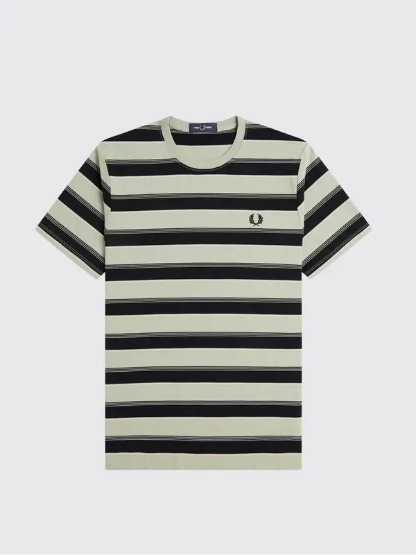 Fred Perry Striped Cotton T-shirt With Logo - Green
