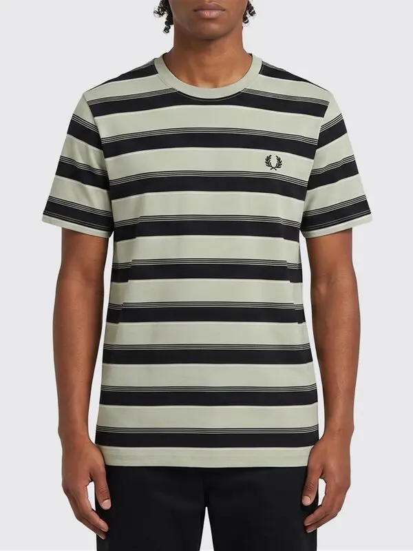 Fred Perry Striped Cotton T-shirt With Logo - Green