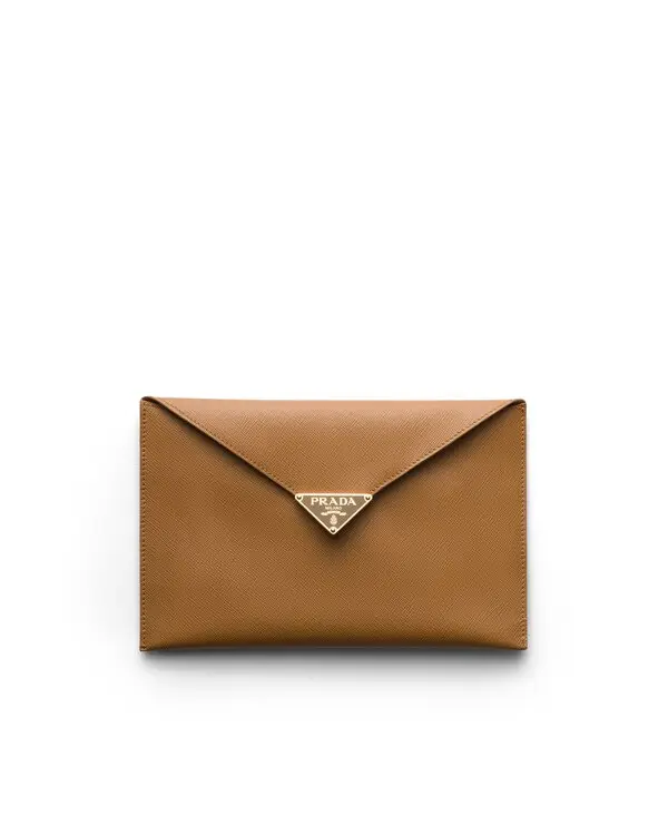 Prada Saffiano Leather Envelope Clutch - Brown