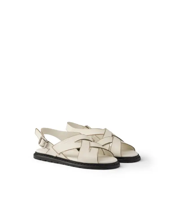 Prada Antiqued Leather Sandals - Neutral