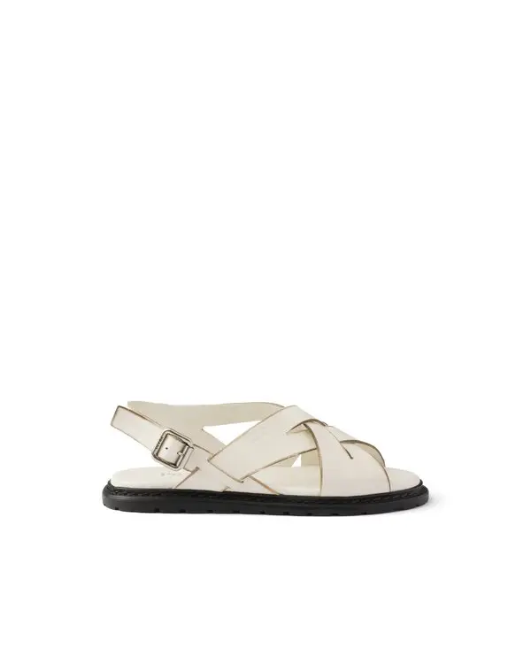 Prada Antiqued Leather Sandals - Neutral