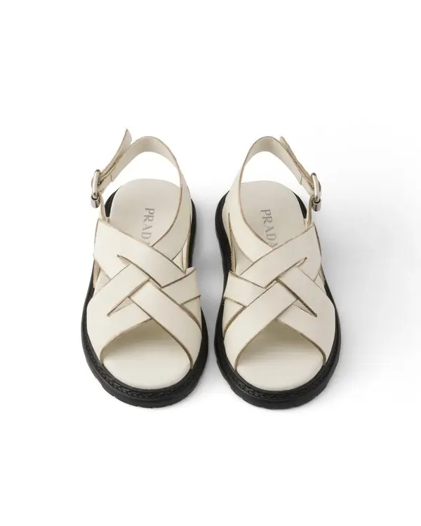 Prada Antiqued Leather Sandals - Neutral