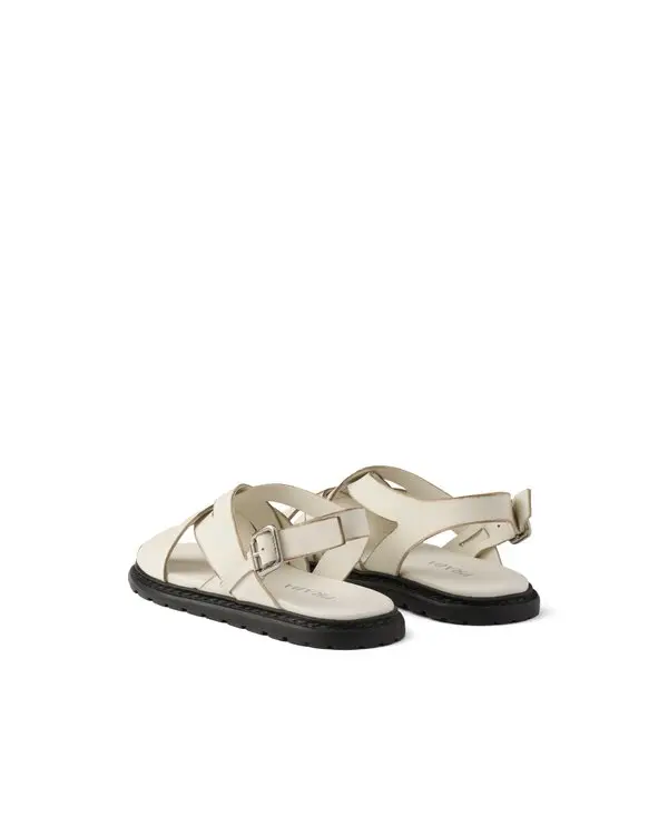Prada Antiqued Leather Sandals - Neutral