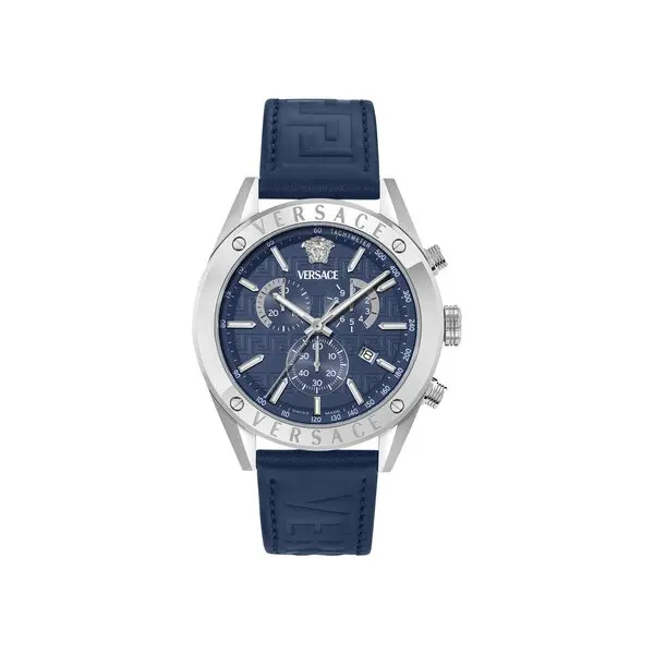 Versace Athletic Chrono Leather Strap Stainless Steel Watch - Silver