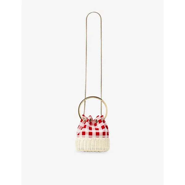 JIMMY CHOO Bon Bon Gingham Top-handle Bag - Ruby Red Mix/natural