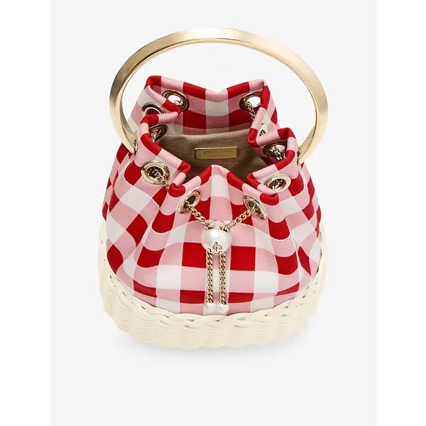 JIMMY CHOO Bon Bon Gingham Top-handle Bag - Ruby Red Mix/natural