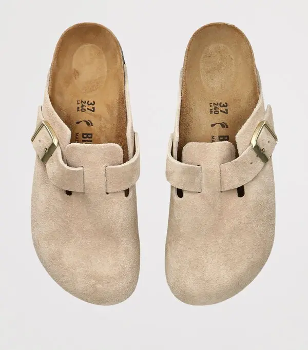 BIRKENSTOCK Suede Boston Clogs - Beige