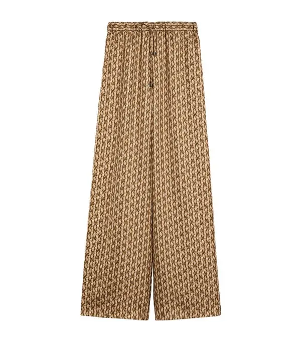 Max Mara Silk Printed Drawstring Trousers - Beige