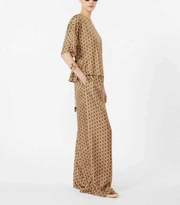 Max Mara Silk Printed Drawstring Trousers - Beige