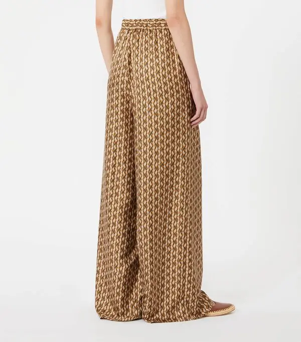 Max Mara Silk Printed Drawstring Trousers - Beige