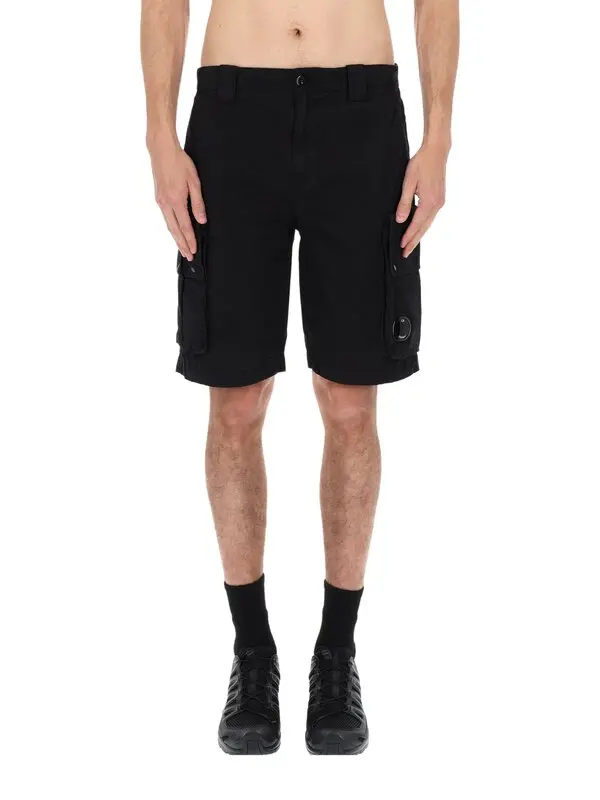 C.P. COMPANY C. P. Company Logo Patch Cargo Shorts - Black