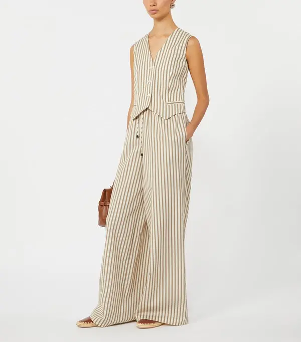 Max Mara Cotton-silk Stripe Drawstring Trousers - Beige