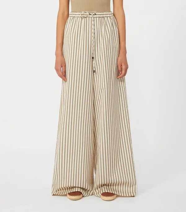 Max Mara Cotton-silk Stripe Drawstring Trousers - Beige