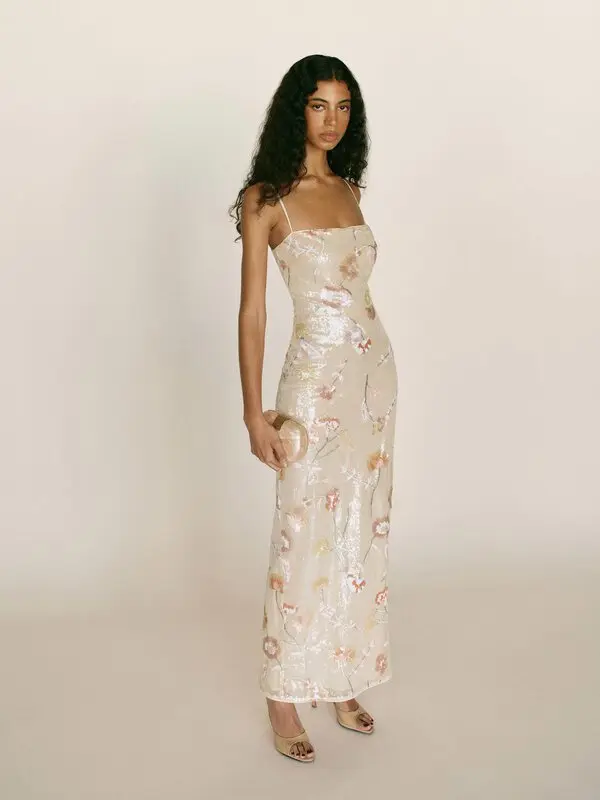 REFORMATION Frankie Sequin Midi Dress - Ivory