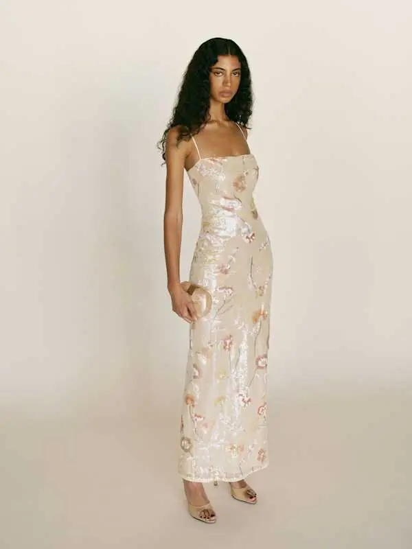 REFORMATION Sequined Midi Dress - Ivory