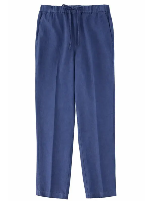 120% Lino Linen Drawstring Trousers - Blue
