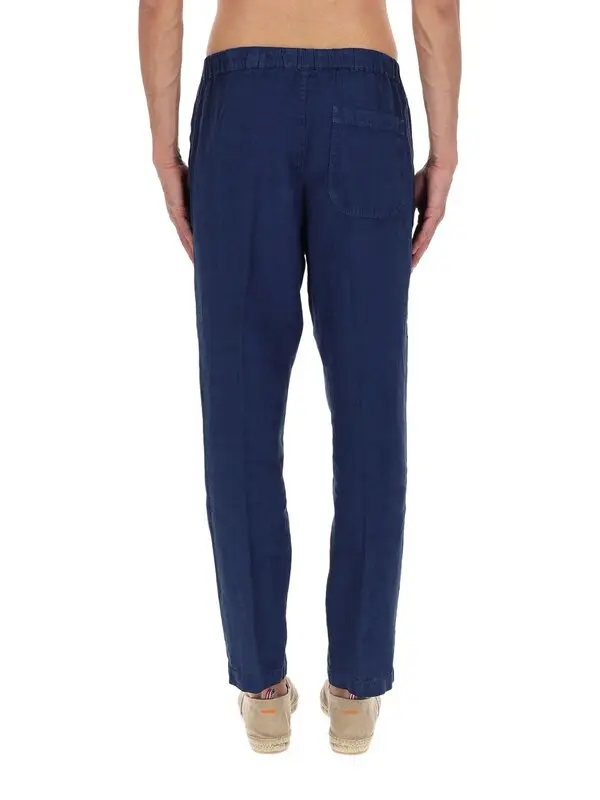 120% Lino Linen Drawstring Trousers - Blue