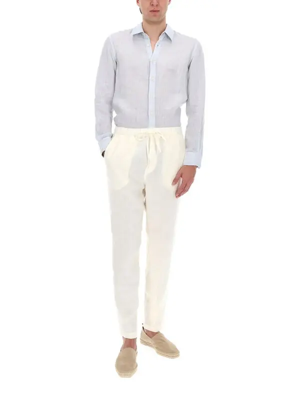 120% Lino Linen Trousers With Drawstring - Powder
