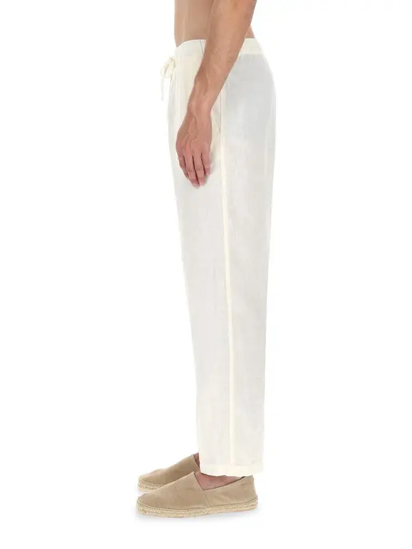 120% Lino Linen Trousers With Drawstring - Powder