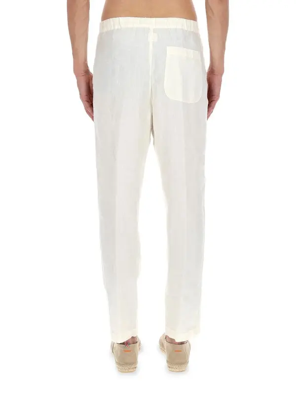 120% Lino Linen Trousers With Drawstring - Powder