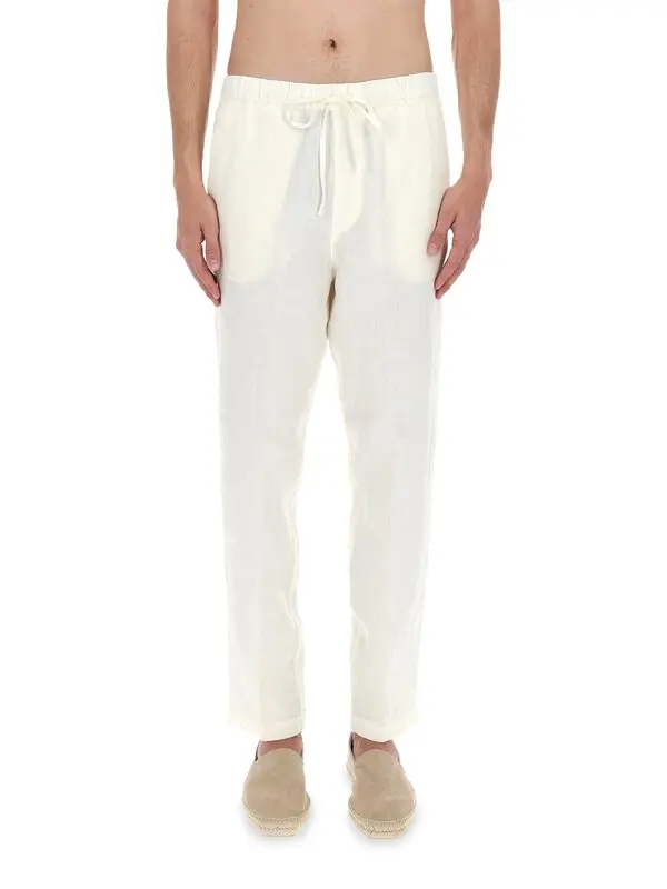 120% Lino Linen Trousers With Drawstring - Powder