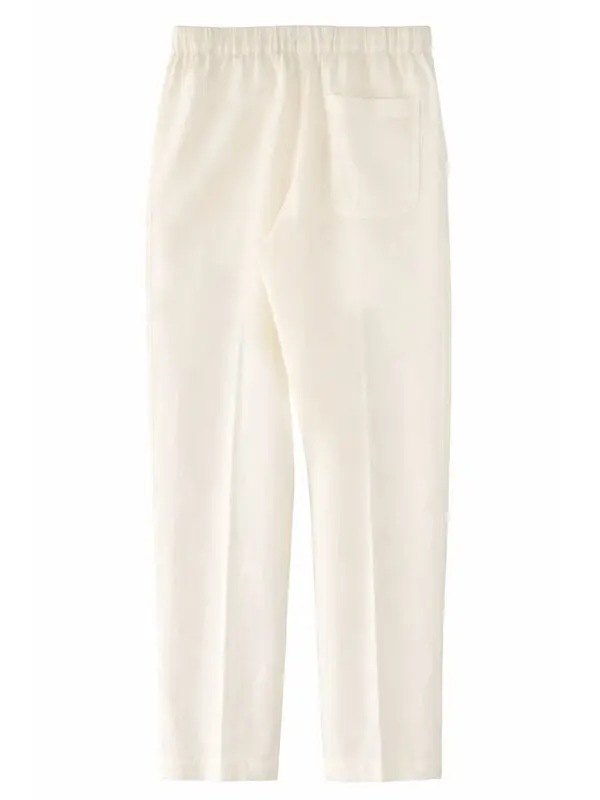 120% Lino Linen Trousers With Drawstring - Powder