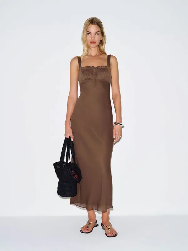 REFORMATION Liliosa Midi Dress With Ruffle Details - Brown