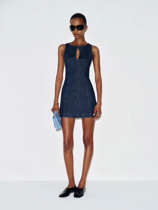 REFORMATION Pola Denim Mini Dress With Keyhole Cutout - Blue