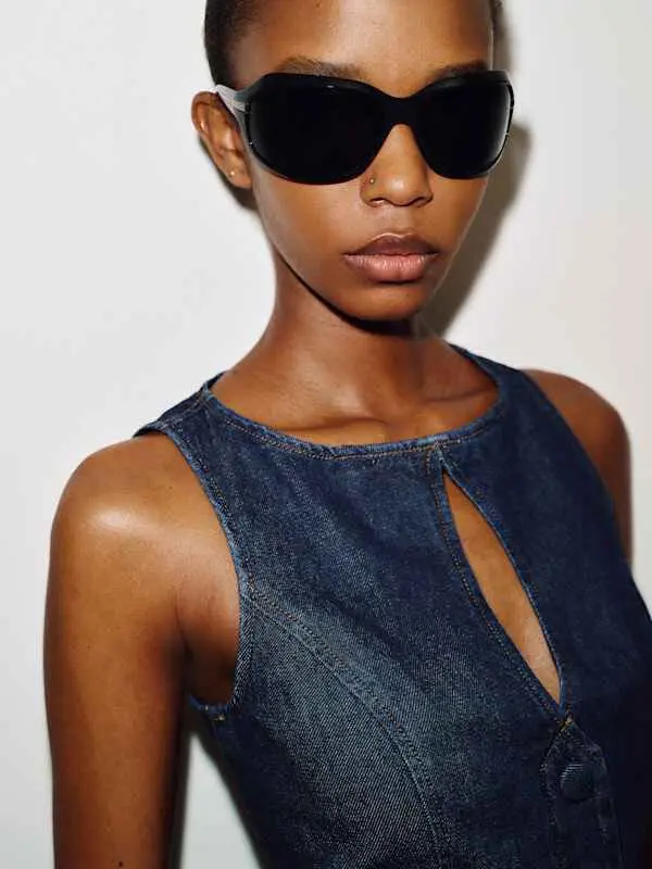 REFORMATION Pola Denim Mini Dress With Keyhole Cutout