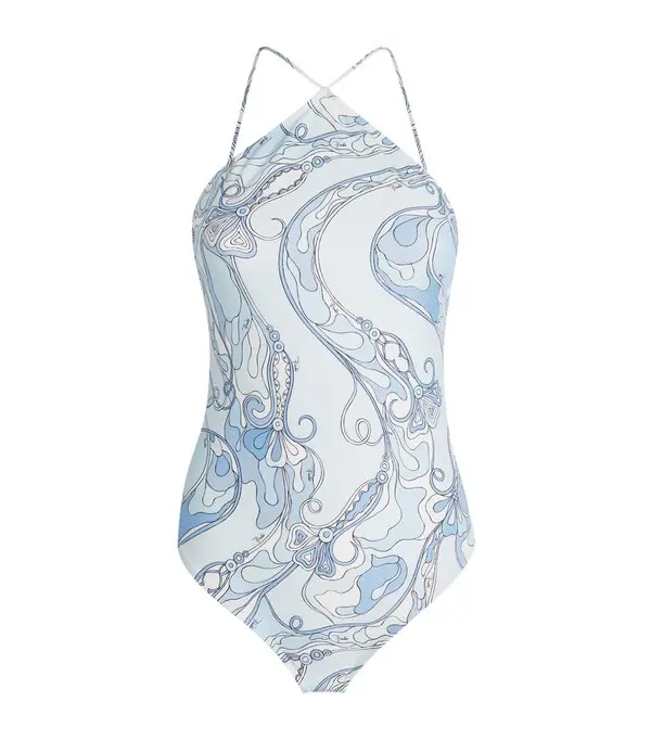 Emilio Pucci Printed Halterneck Swimsuit - Blue