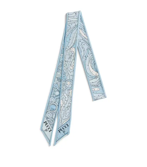 Emilio Pucci Printed Twill Scarf With Rhinestone Embellishments - Blue