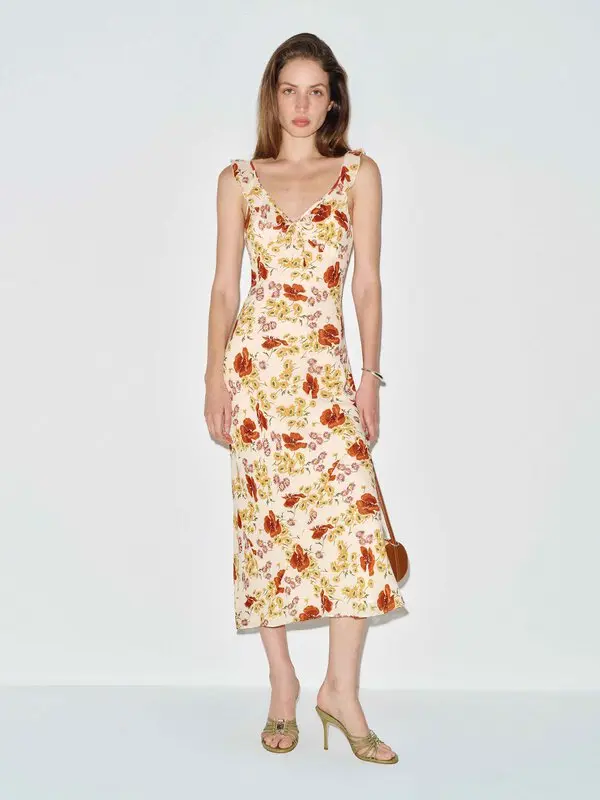 REFORMATION Teleia Polka Dot Ruffled Midi Dress - Multi