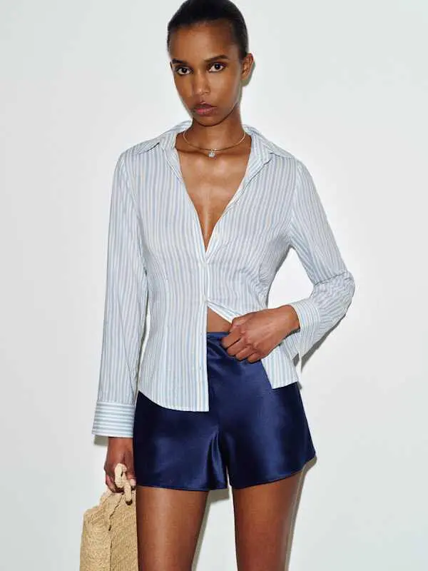 REFORMATION Raya Fitted Voile Shirt - Blue