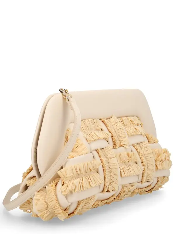 THEMOIRE Bios Clutch With Raffia Detailing - Beige