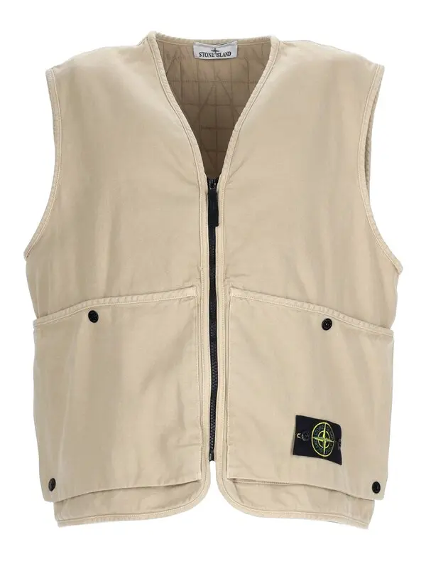 Stone Island Oversize Gilet With Logo Patch - Beige