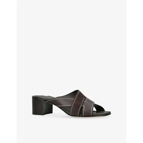 TOD'S Leather Heeled Mules - Dark Brown