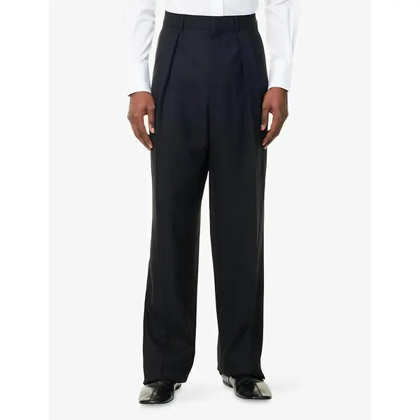TOM FORD Pleated Wide-leg Wool Trousers - Black