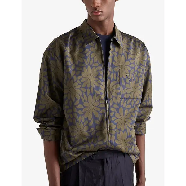 Prada Printed Zip-through Cotton-blend Shirt