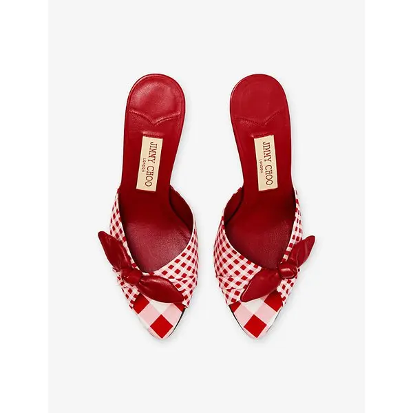 JIMMY CHOO Livi 85 Gingham Woven Wedge Heels - Ruby Red Mix