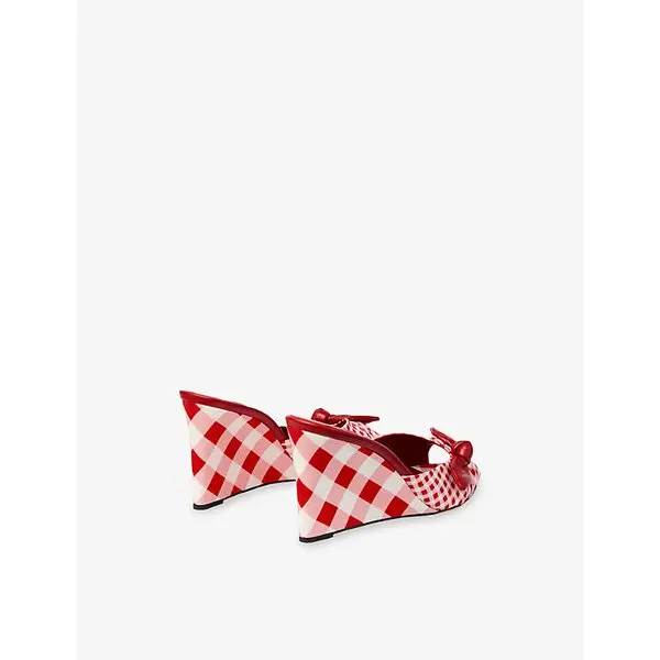 JIMMY CHOO Livi 85 Gingham Woven Wedge Heels - Ruby Red Mix