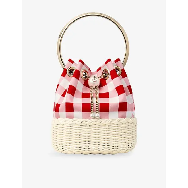 JIMMY CHOO Bon Bon Gingham Top-handle Bag - Ruby Red Mix/natural