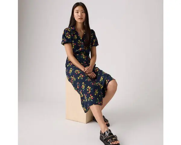 LEVI'S Rosa Short-sleeve Midi Dress - Navy Floral