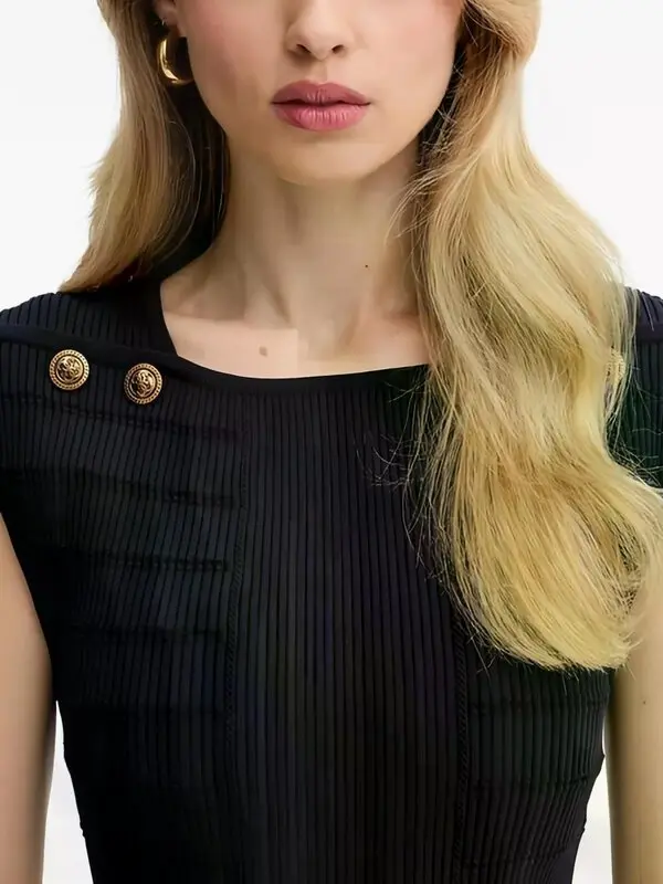 Guess Button-embellished Ribbed Top - Blue