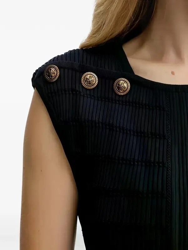 Guess Button-embellished Ribbed Top - Blue