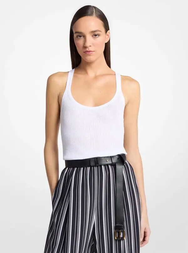 Michael Kors Ribbed Linen-cotton Tank Top - White