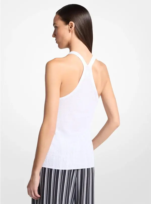 Michael Kors Ribbed Superfine Linen And Cotton Tank Top - White