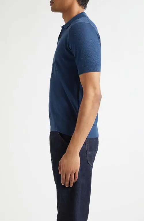 John Smedley Calun Textured Sea Island Cotton Polo - Delft Blue