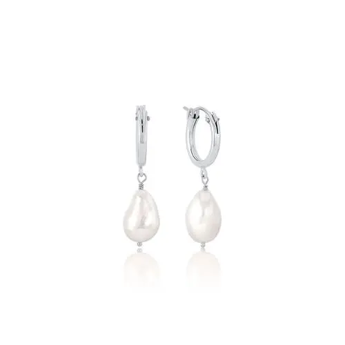 SET & STONES Adelle Pearl Hoop Earrings - Silver/white